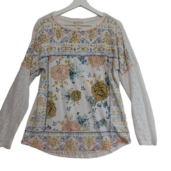 Sundance | Tops | Sundance Tee Shirt Floral Front Long Sleeve W Lace ...